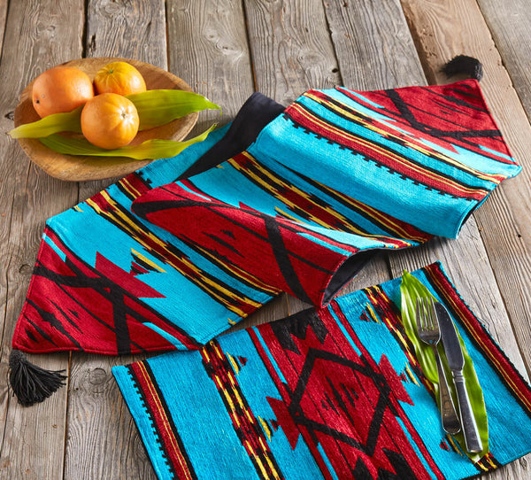 Turquoise Flame Chenille Table Runner | Black Forest Decor