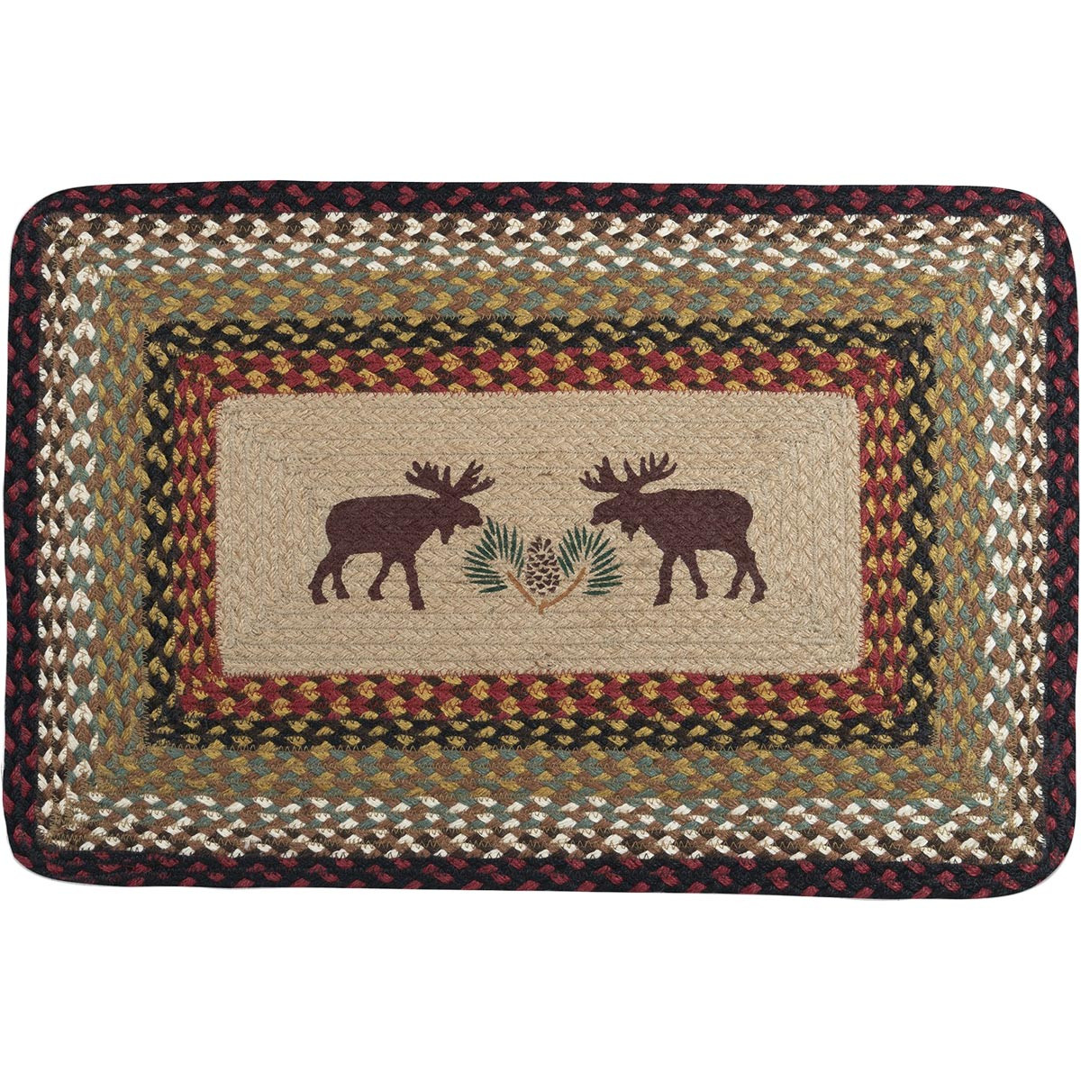 Moose & Pinecone Rectangular Braided Rug | Black Forest Decor