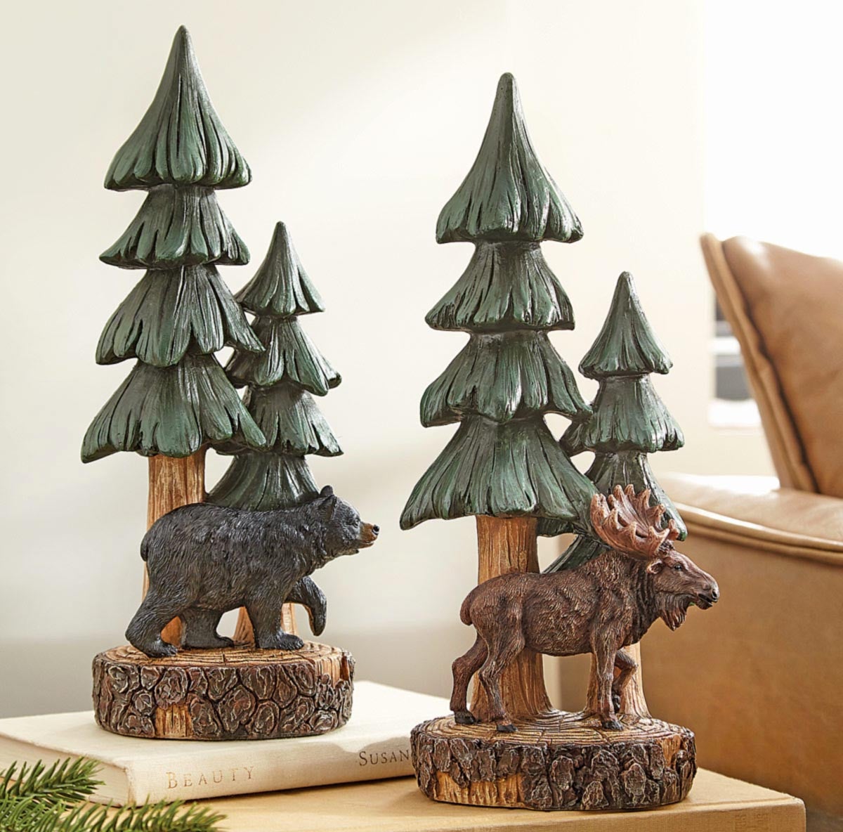Bear & Pine Tree Sculpture | Black Forest Decor