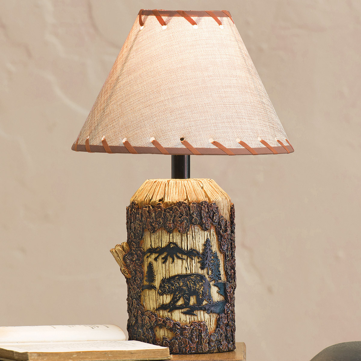 Rustic Table Lamp: Mountain Bear Bark Table Lamp | Black Forest Decor