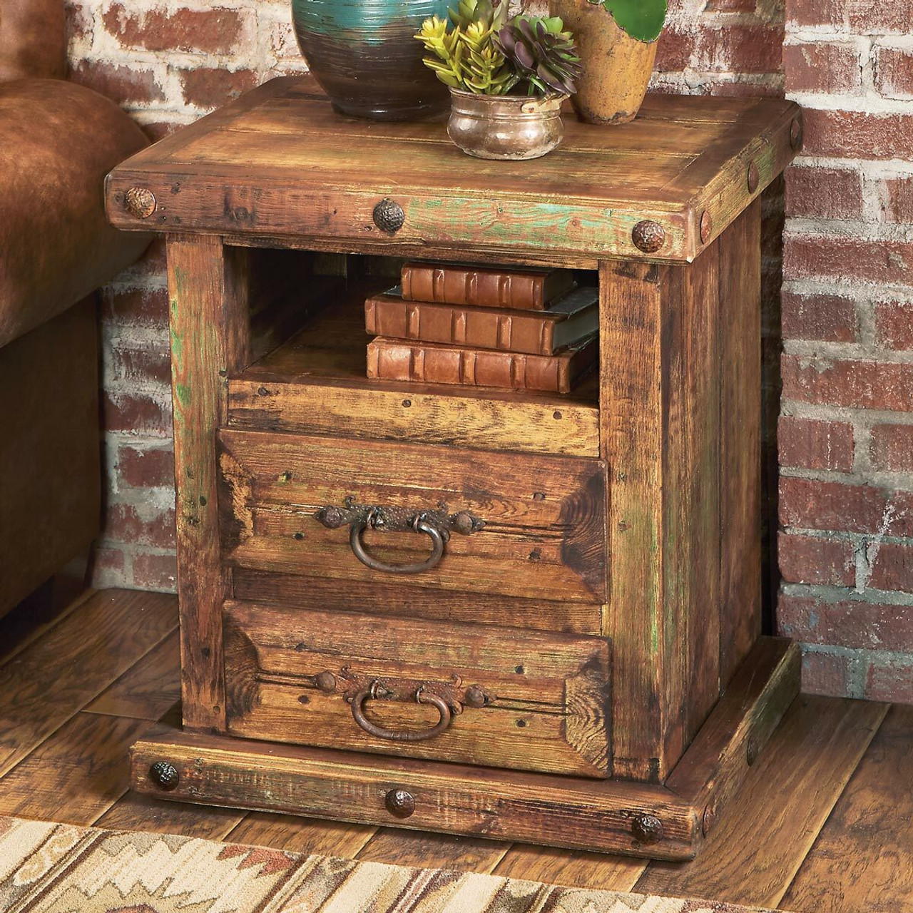 Wood and iron nightstand store