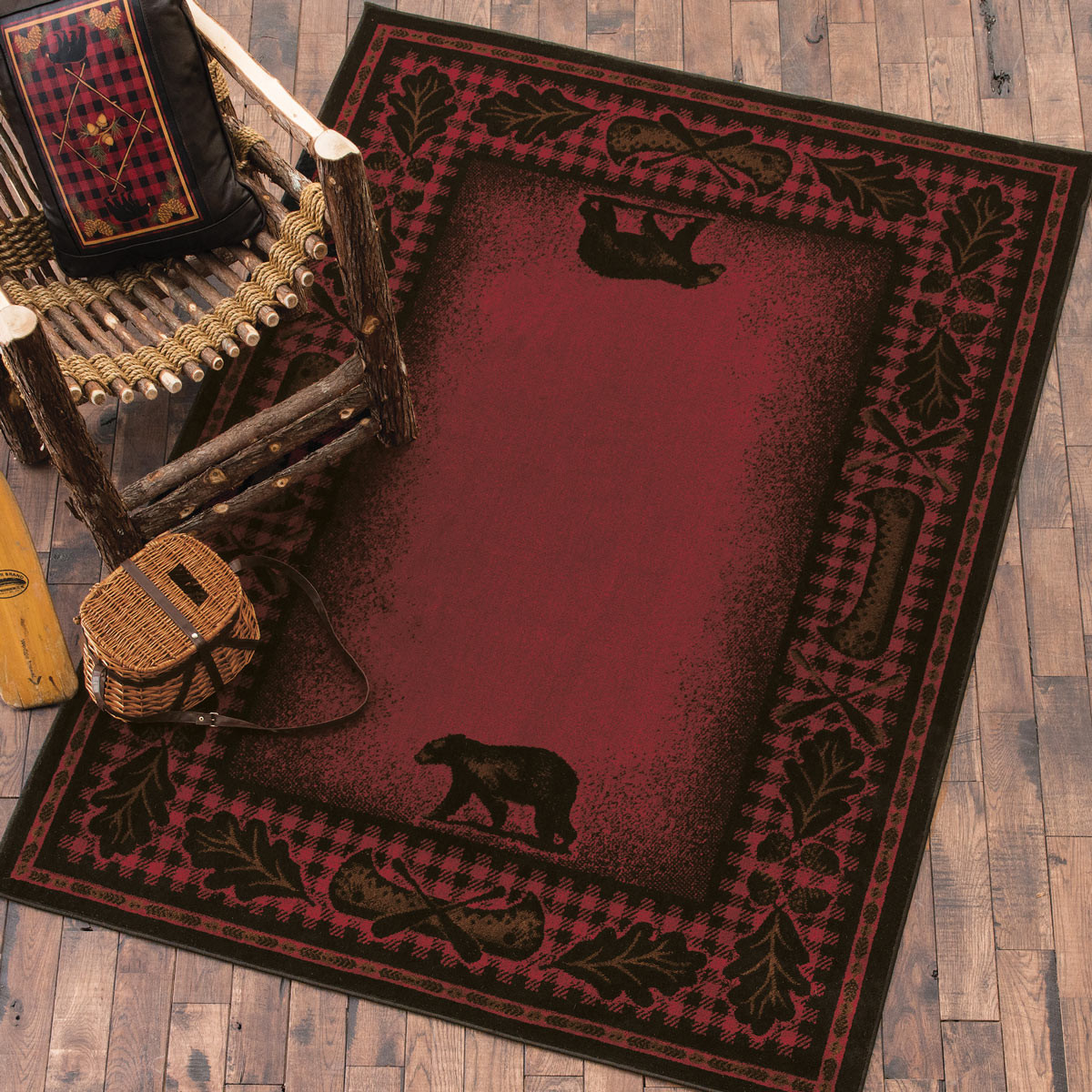 red checkered border rug