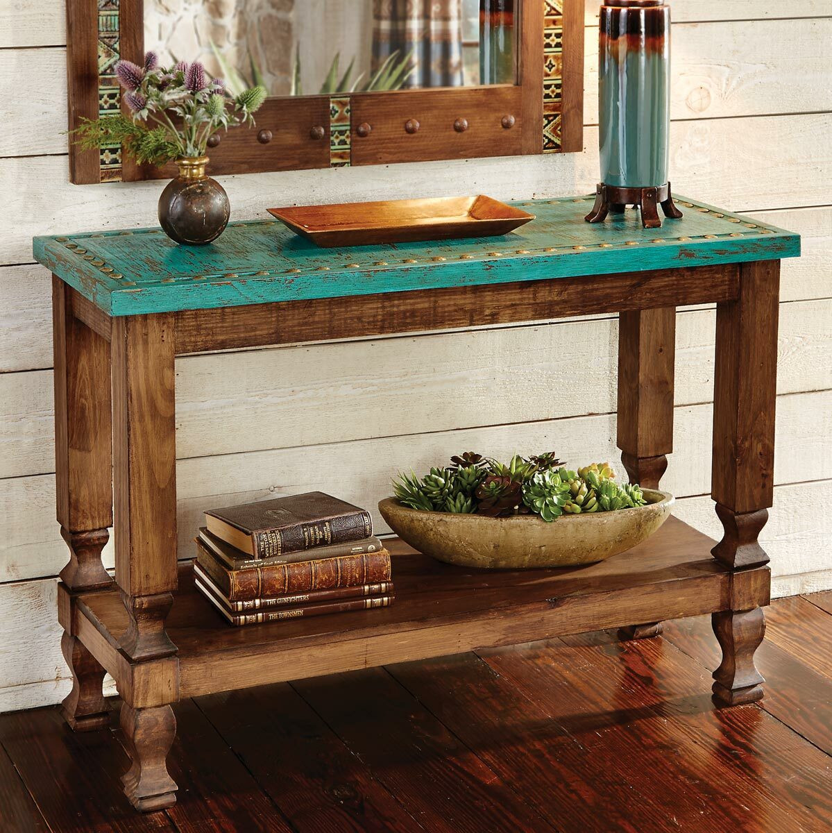 Turquoise Silver Trails Console Table | Black Forest Decor