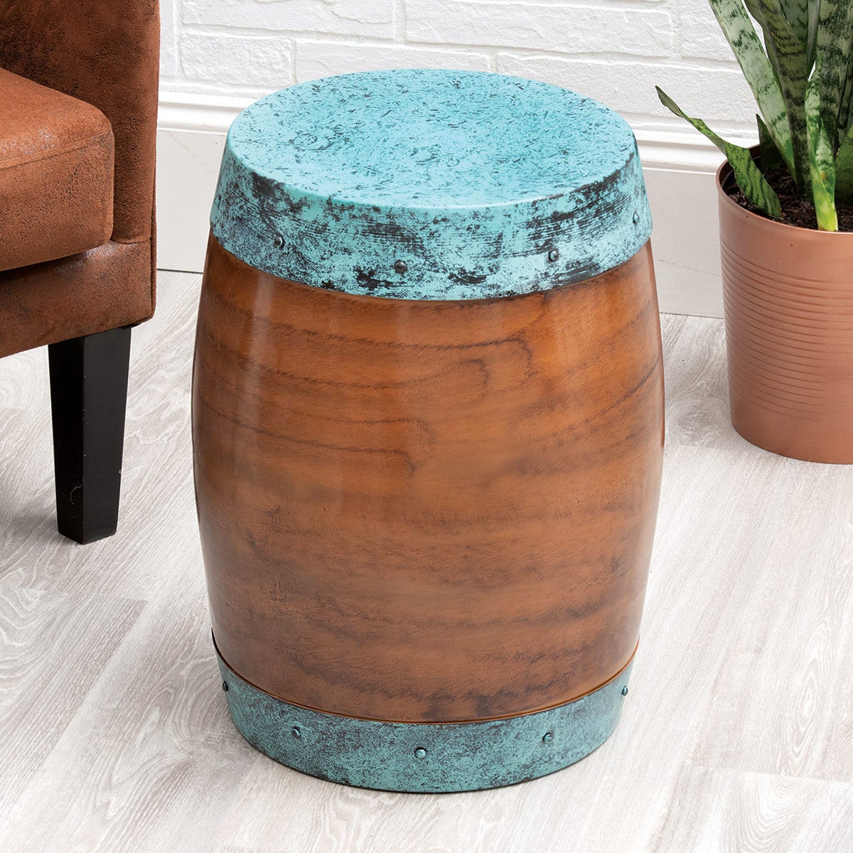 Sierra Copper & Turquoise Barrel Stool | Black Forest Decor