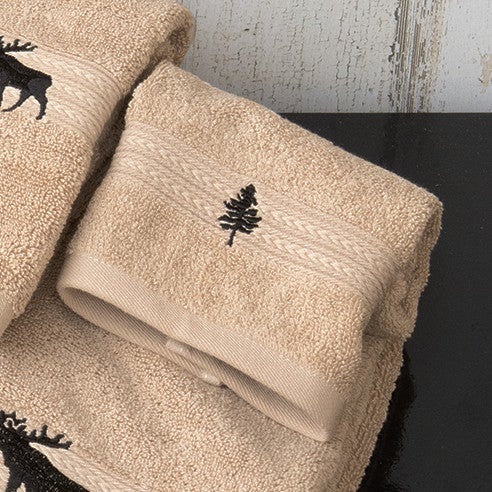 Moose & Bear Woodland Linen Embroidered Wash Cloth | Black Forest Decor
