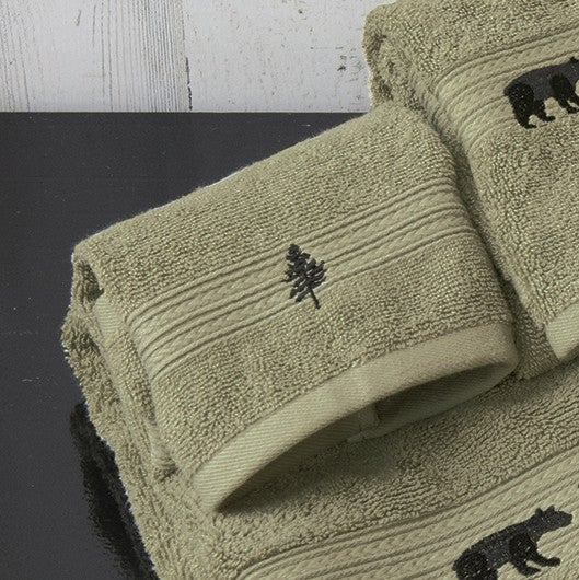 Moose & Bear Woodland Moss Embroidered Wash Cloth | Black Forest Decor