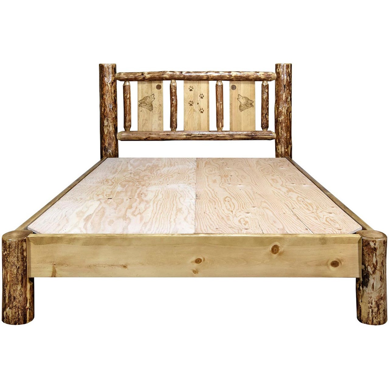 Cascade Platform Bed with Laser Engraved Wolf Design - Cal. King ...