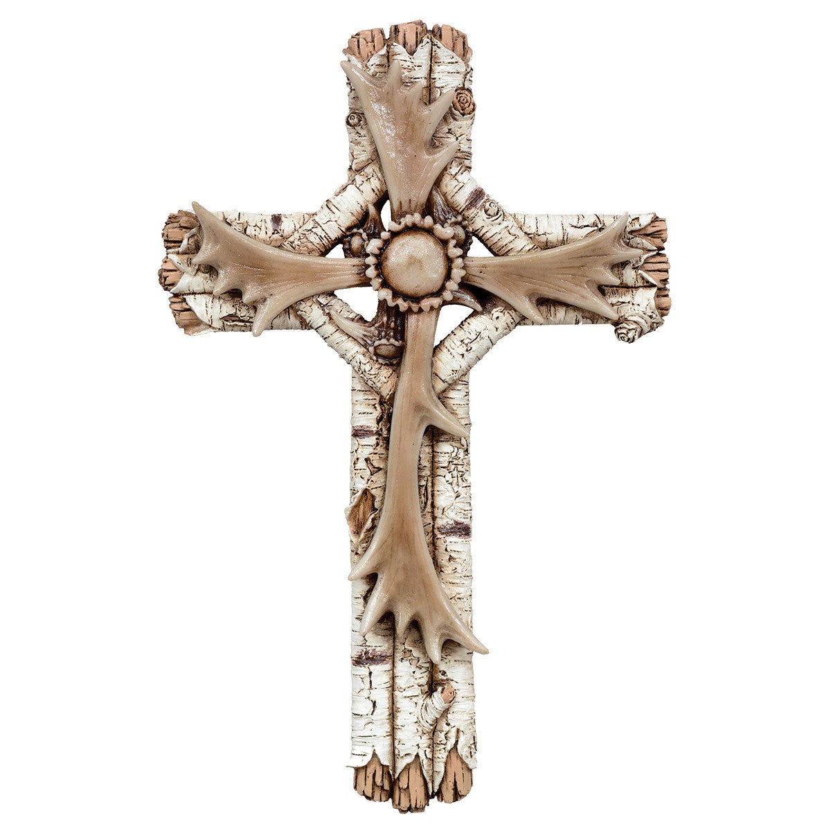 Wooden Wall Art | Antler & Birch Wall Cross | Black Forest Decor