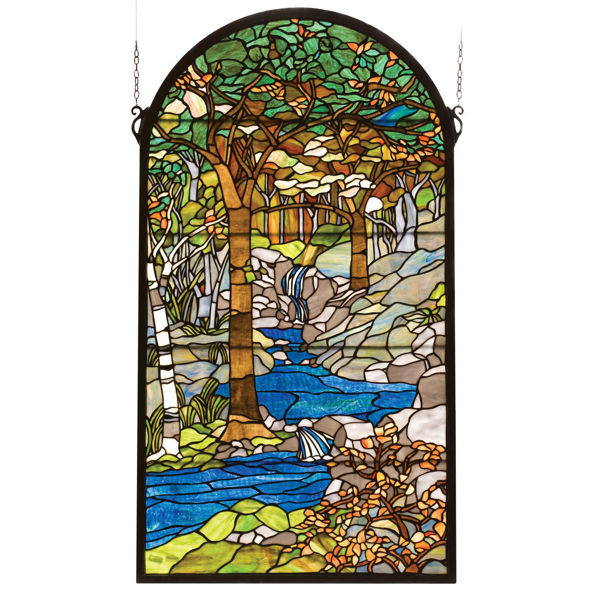 Autumn Stream Stained Glass Window - 22 x 40 | Black Forest Decor