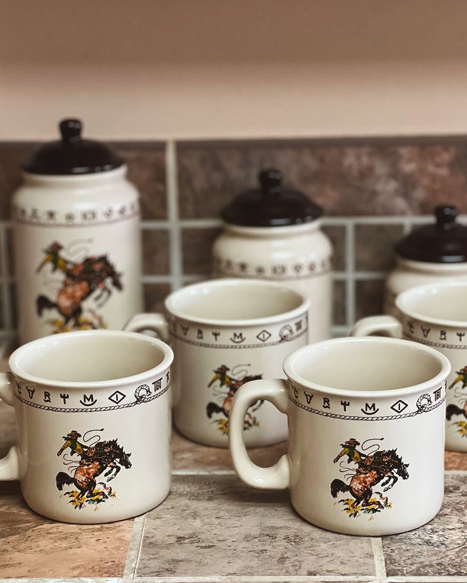 Bronco Buster Camp Mugs - Set of 4 | Black Forest Decor