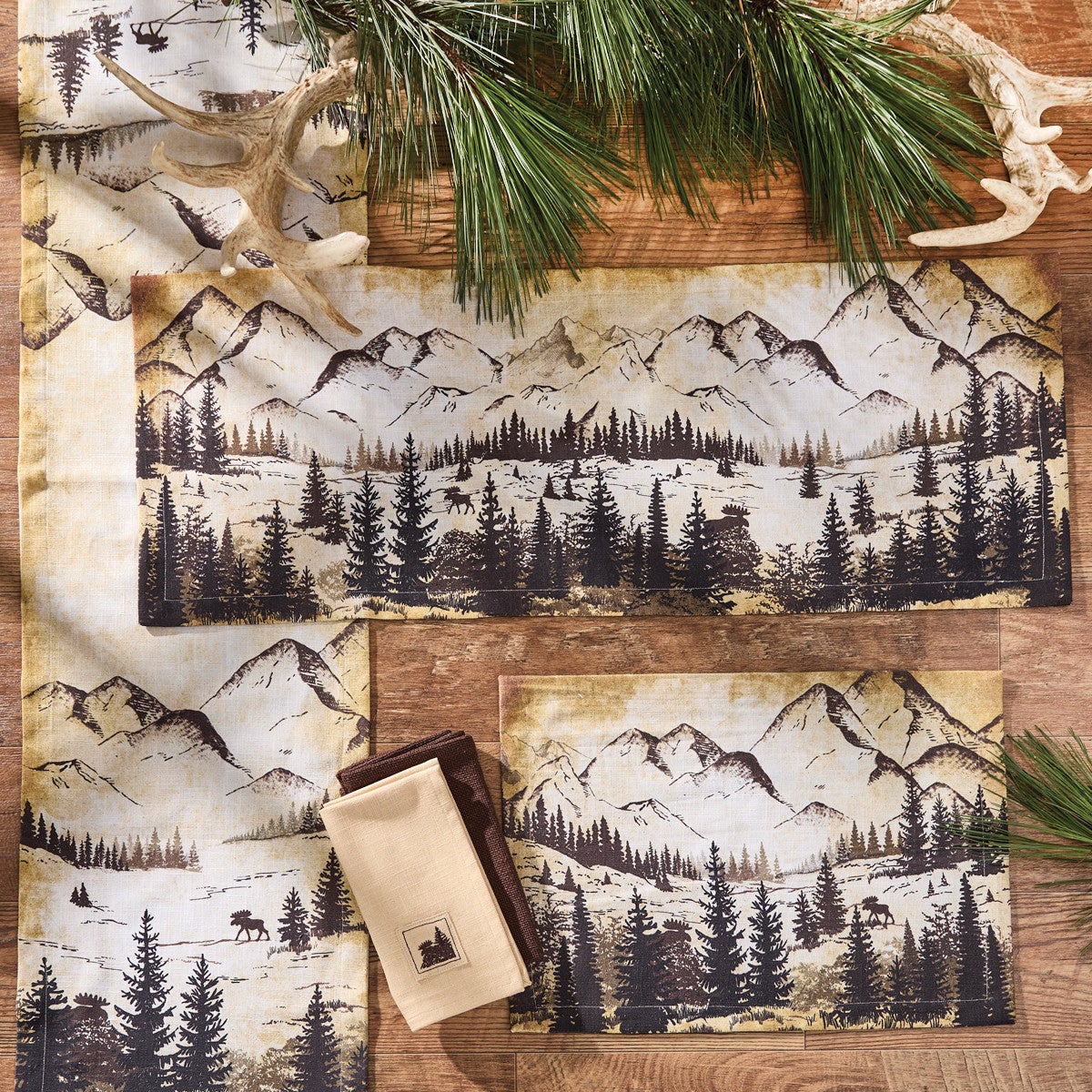 Mountainside Moose Table Runner - 54 Inch | Black Forest Decor