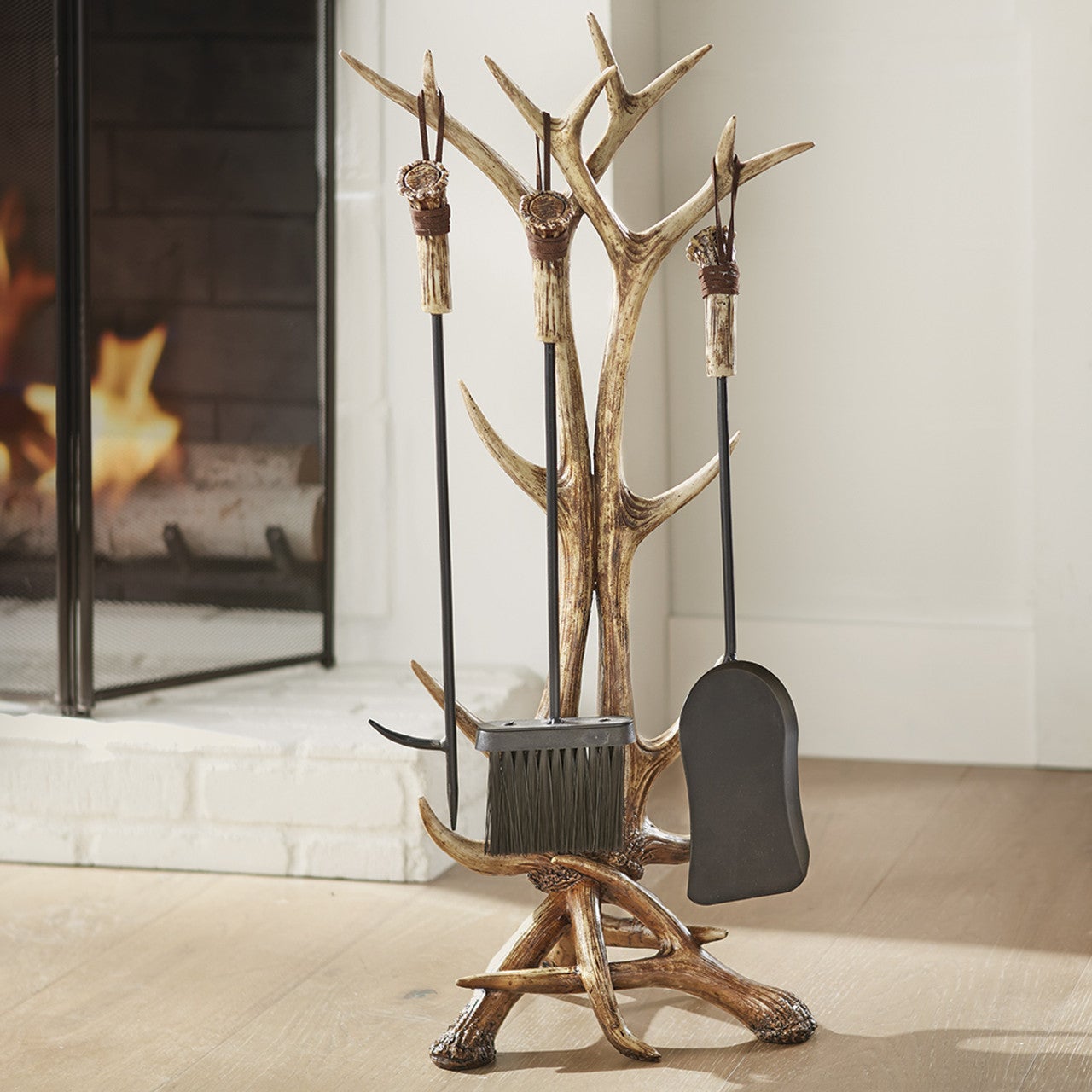 Rustic Antler Fireplace Tool Set | Black Forest Decor