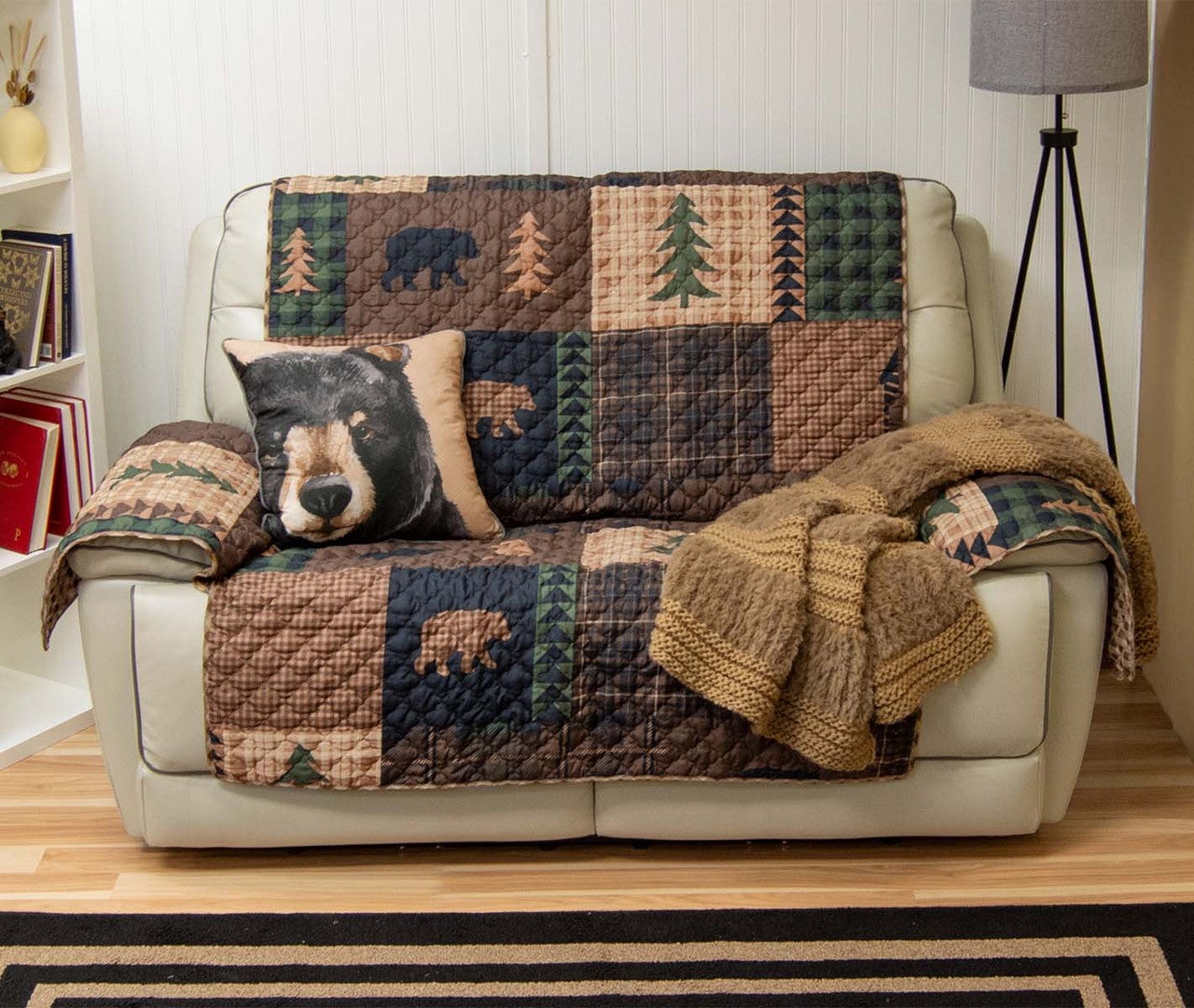 Black Bear & Pines Loveseat Cover | Black Forest Decor