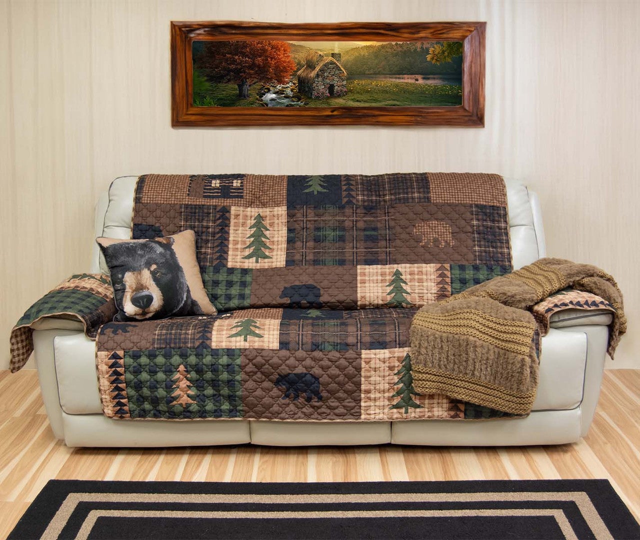 Black Bear & Pines Sofa Cover | Black Forest Decor