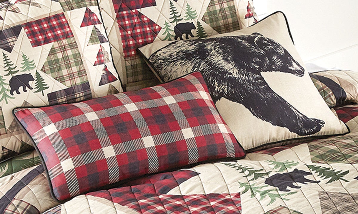 Bear Forest Patchwork Accent Pillow Set | Black Forest Decor