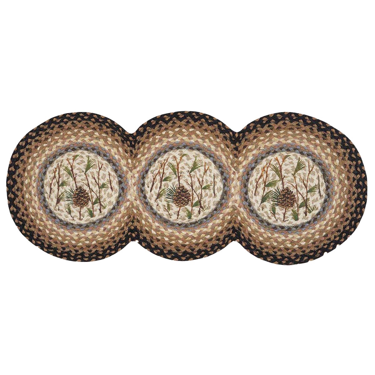 Pinecone & Twigs Tri-Circle Table Runner | Black Forest Decor