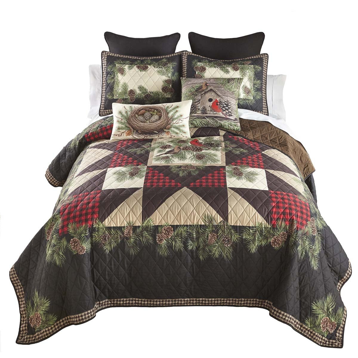 Evergreen Cardinals Quilt Bed Set - Queen | Black Forest Decor