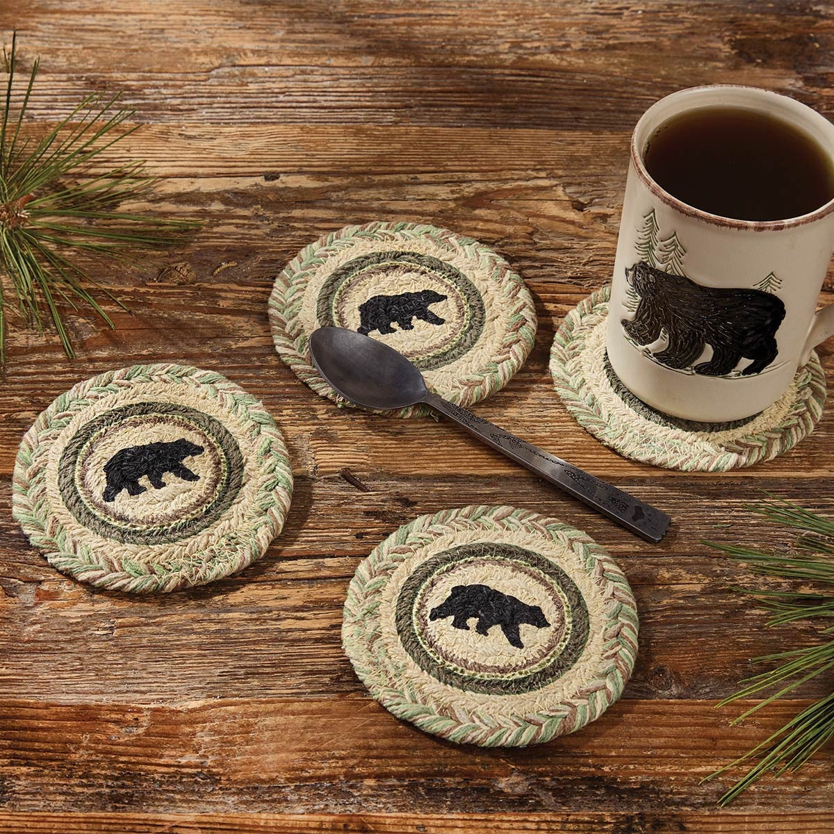 Black Bear Braided Coaster Set | Black Forest Decor