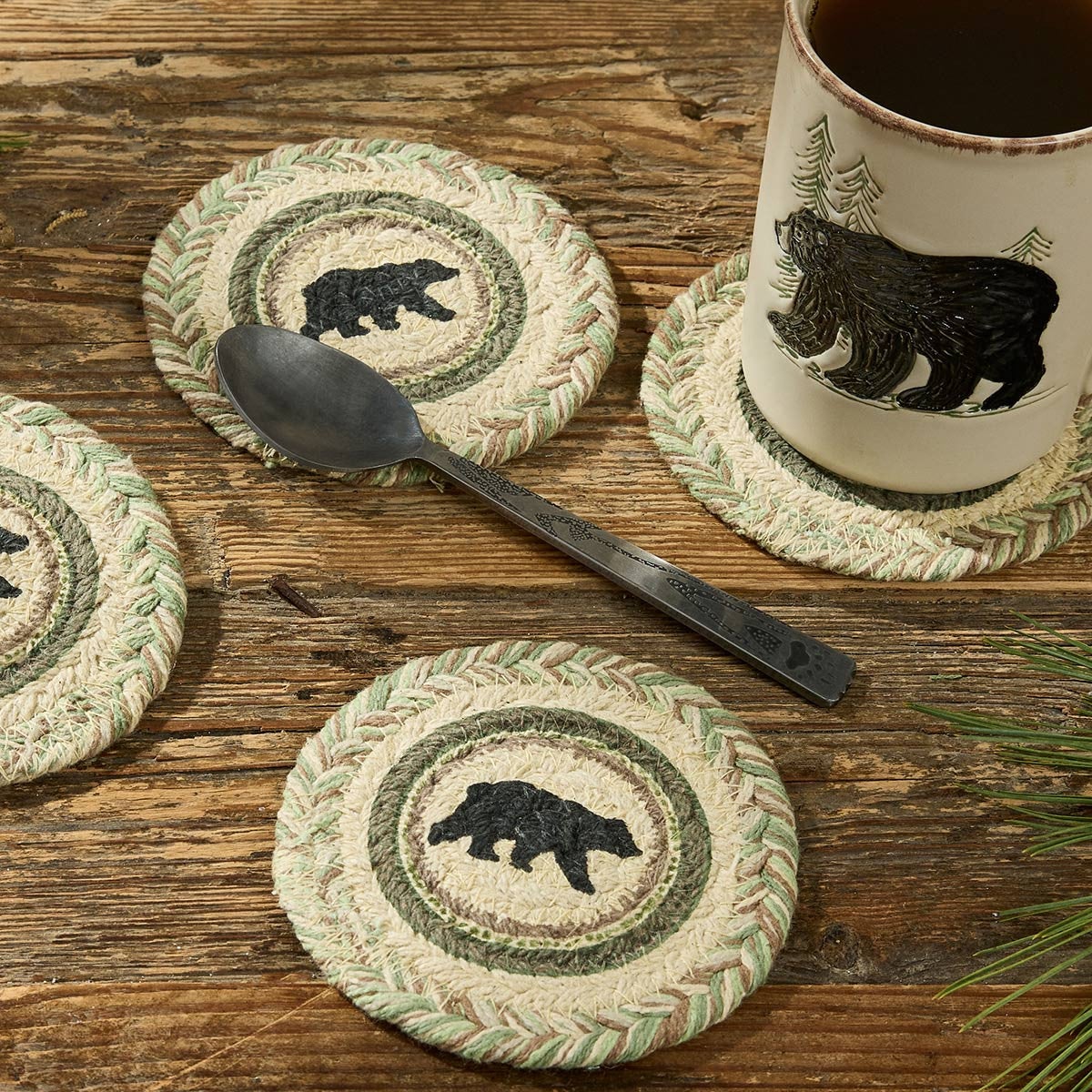 Black Bear Braided Coaster Set | Black Forest Decor