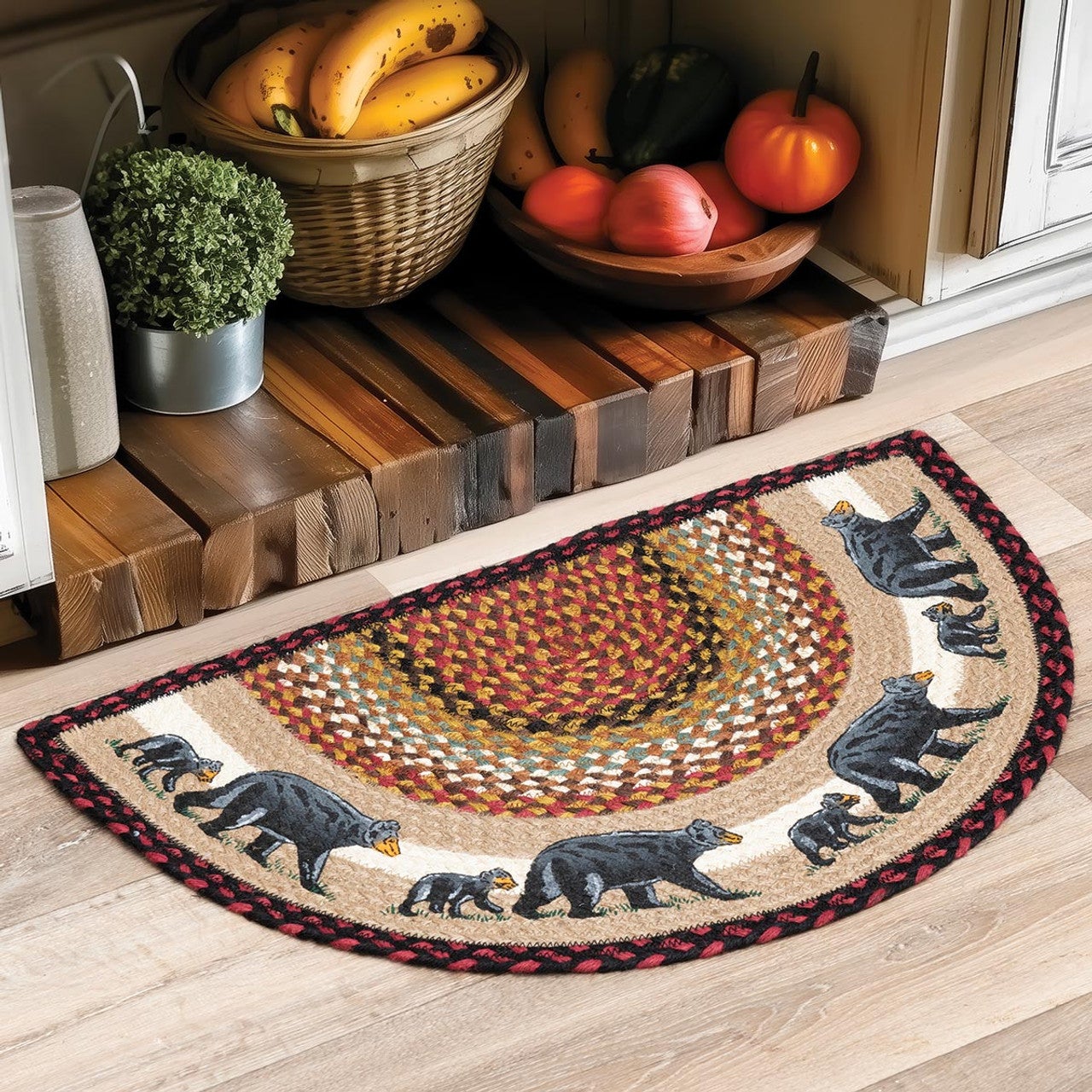 Bear Family Half-Round Braided Rug | Black Forest Decor