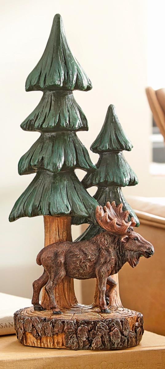 Moose & Pine Tree Sculpture | Black Forest Decor