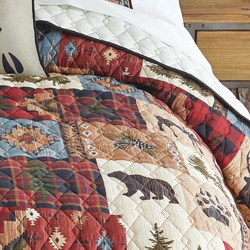 Bear & Moose Patchwork Throw | Black Forest Decor