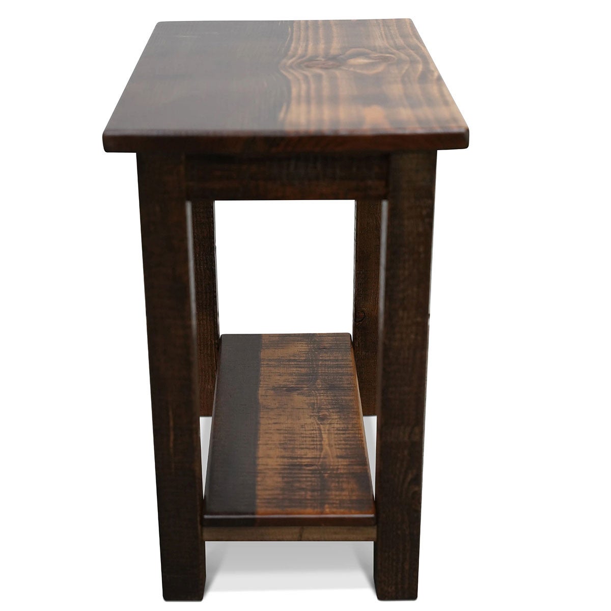 Denton Rough Sawn Live Edge End Table with Shelf | Black Forest Decor