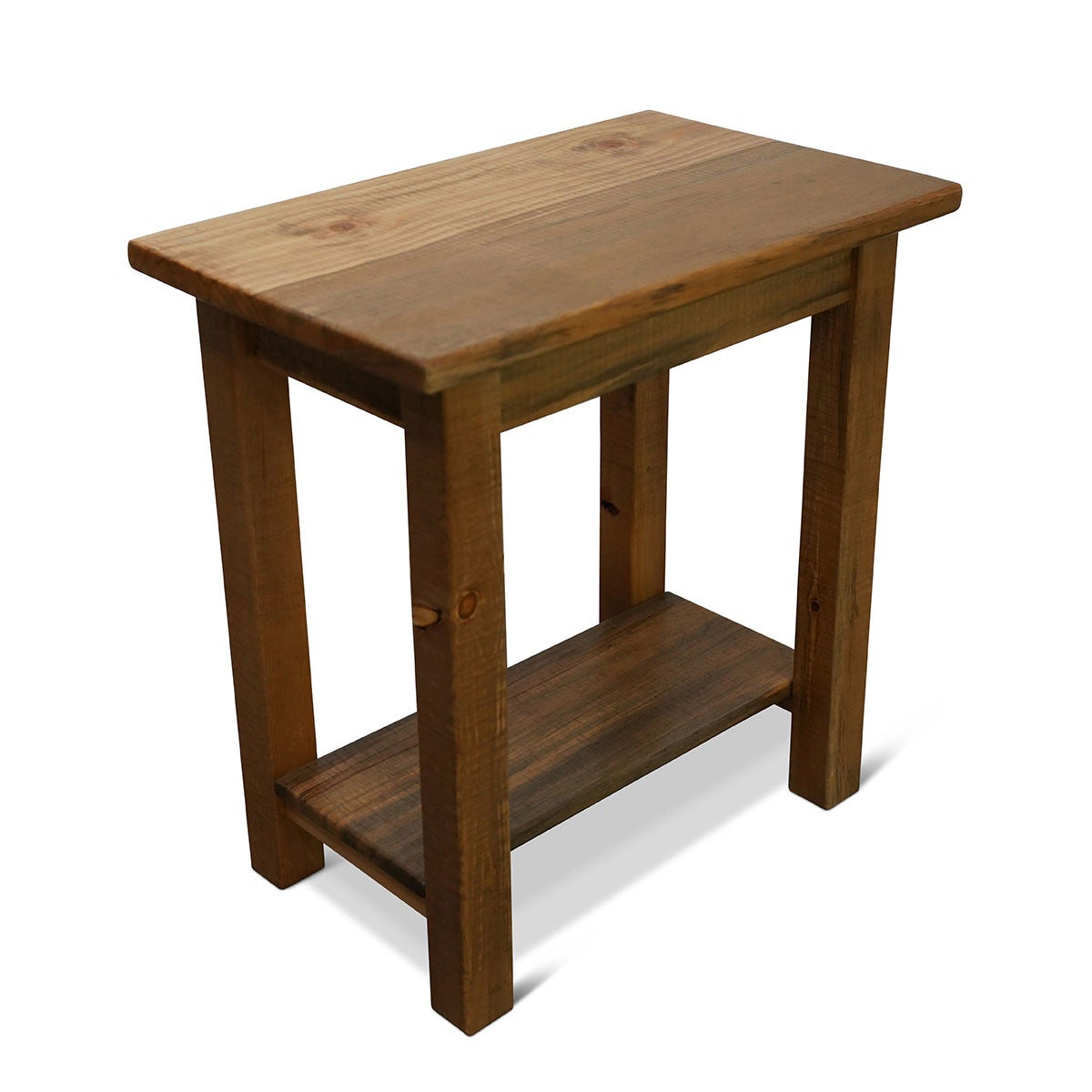 Denton Rough Sawn Live Edge End Table with Shelf | Black Forest Decor