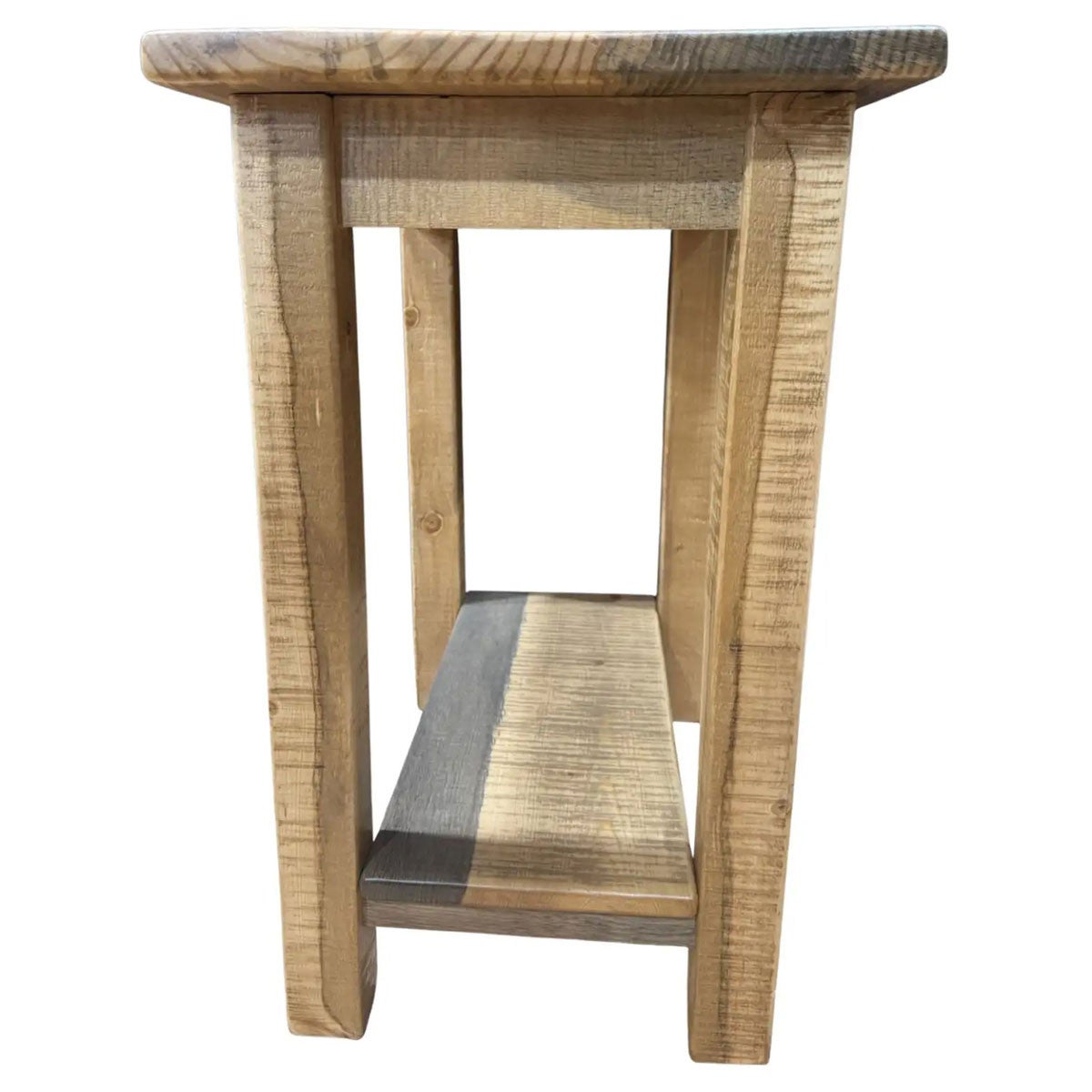 Denton Rough Sawn Live Edge End Table with Shelf | Black Forest Decor