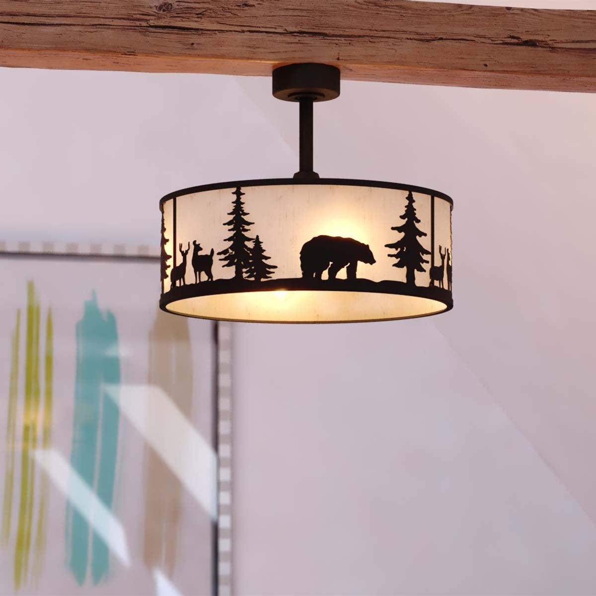 Wildlife Scene Silhouette Pendant Light | Black Forest Decor