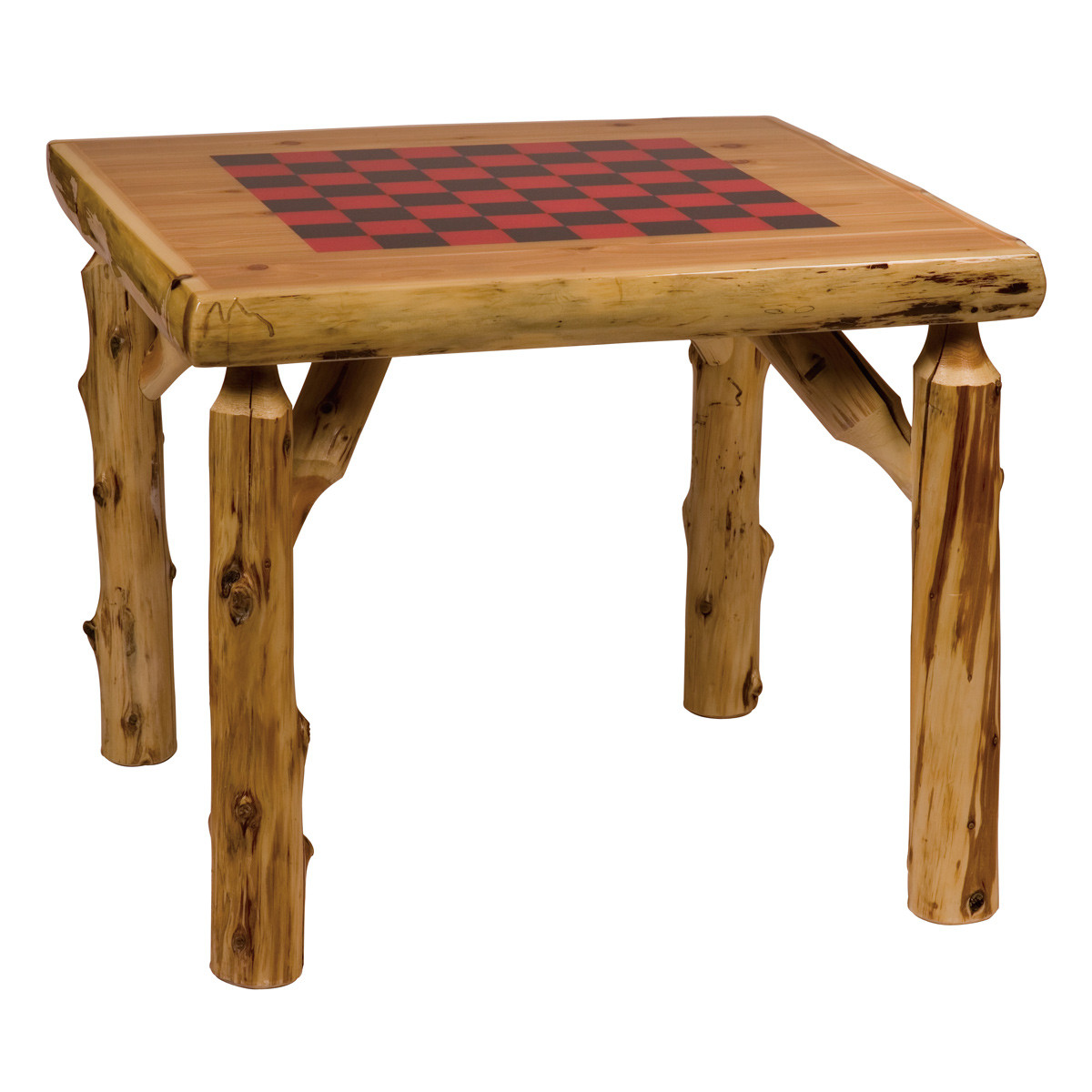 Cedar Log Game Table with Checkerboard Top - 42 Inch | Black Forest Decor