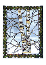 Birch Tree In Winter Stained Glass Window - 28 Inch | Black Forest Decor