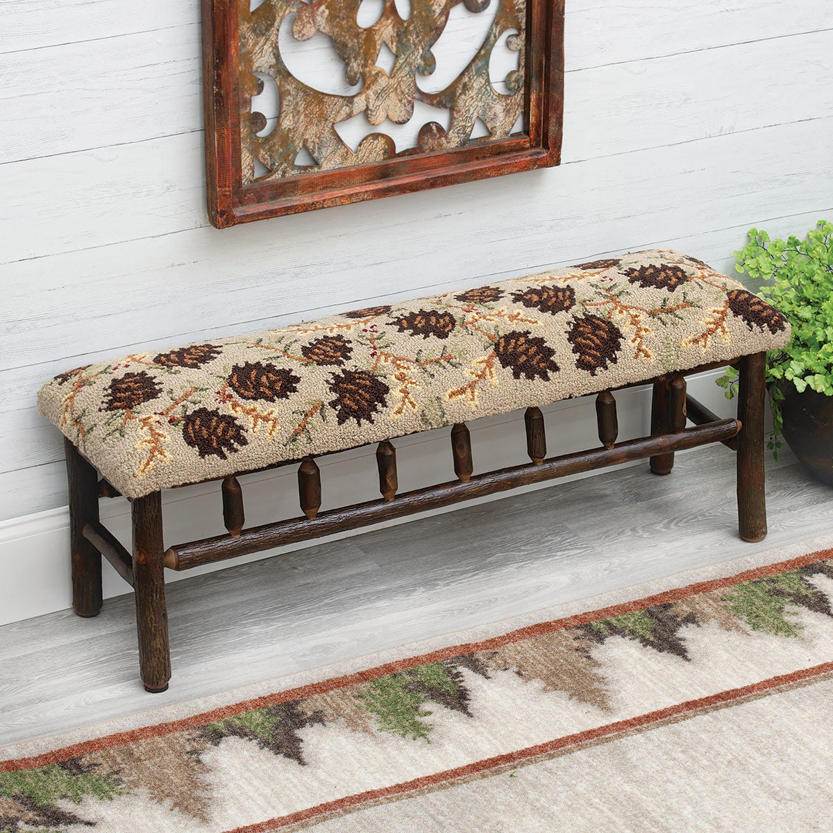 Northwoods Pinecones Hickory Bench - Large | Black Forest Decor
