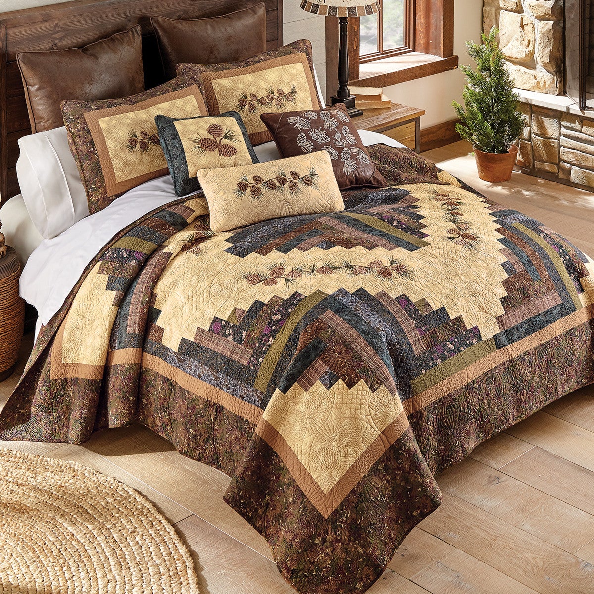Rustic Bedding: King Size Pinecone Diamond Quilt | Black Forest Decor