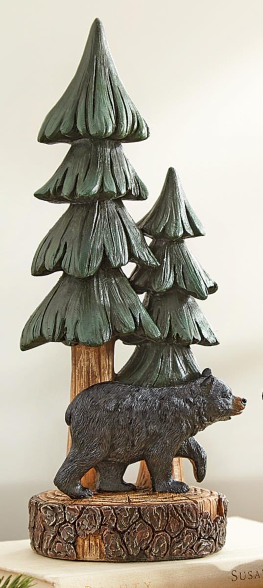 Bear & Pine Tree Sculpture | Black Forest Decor