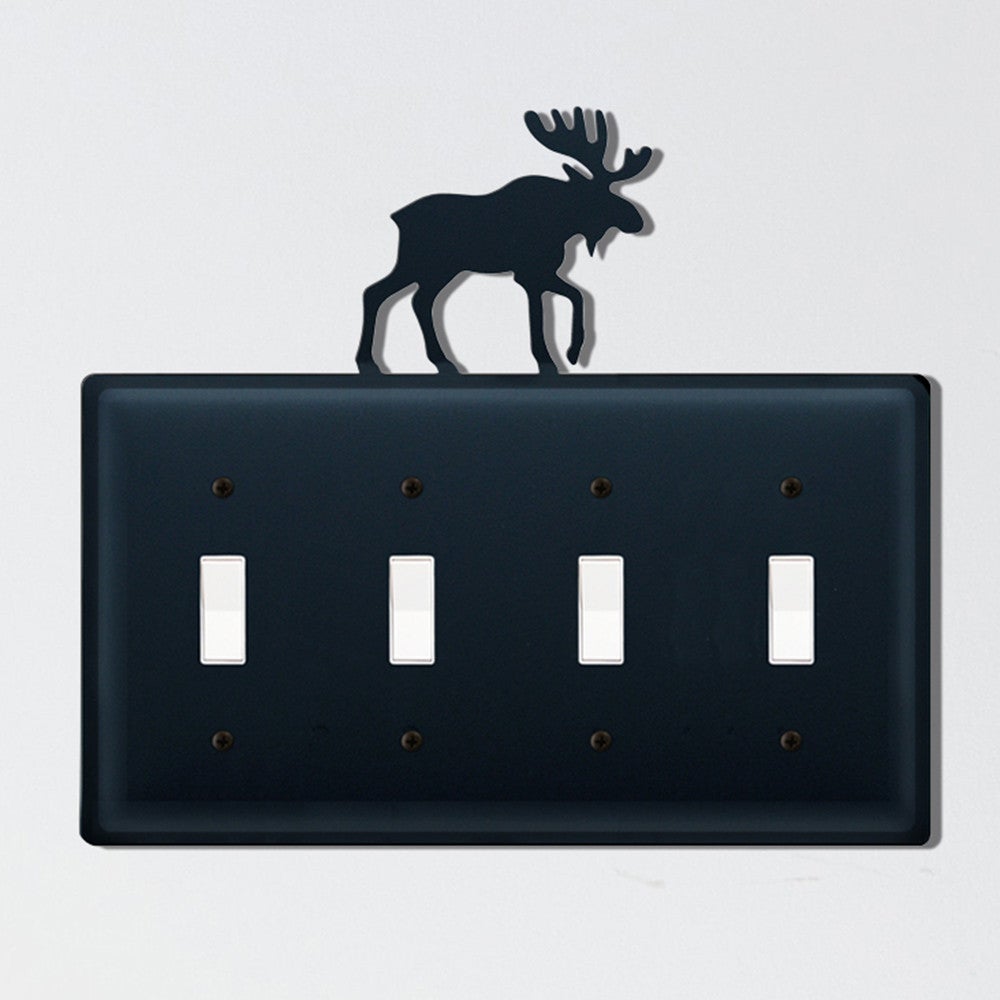Wrought Iron Moose Quadruple Switch Cover | Black Forest Decor