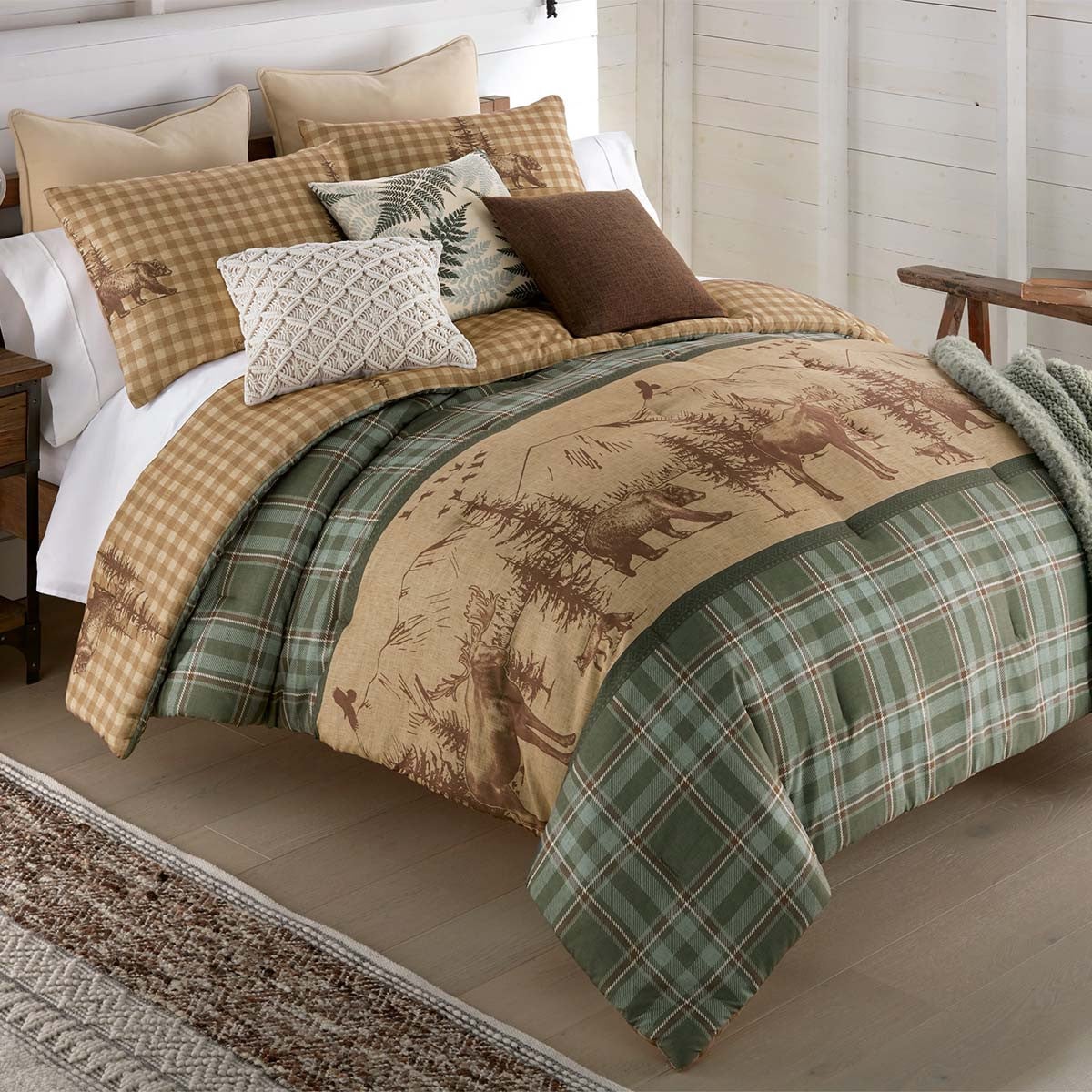 Woodland Sage Bear & Moose Comforter Bed Set - King | Black Forest Decor