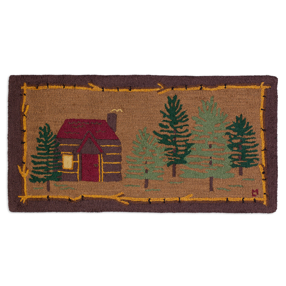 Cabin in the Woods Hooked Wool Accent Rug | Black Forest Decor