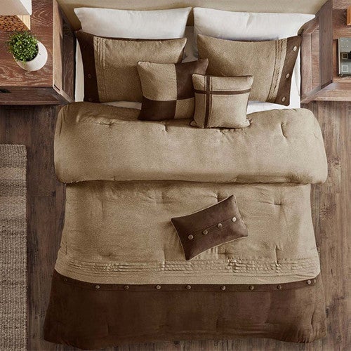 Brown Bear Suede 7 Piece Comforter Set - Queen | Black Forest Decor