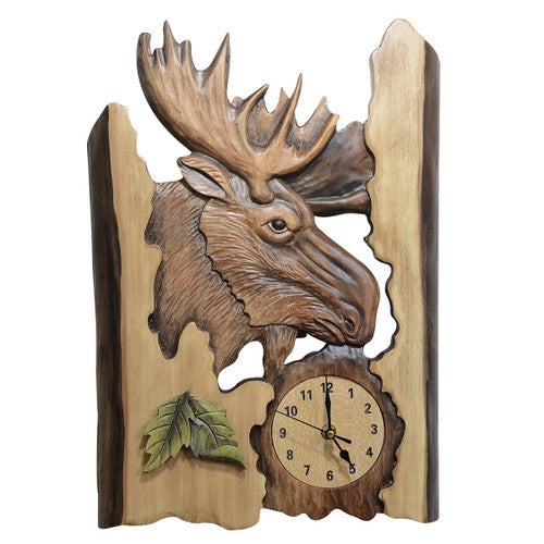 Majestic Moose Carved Wood Wall Clock | Black Forest Decor