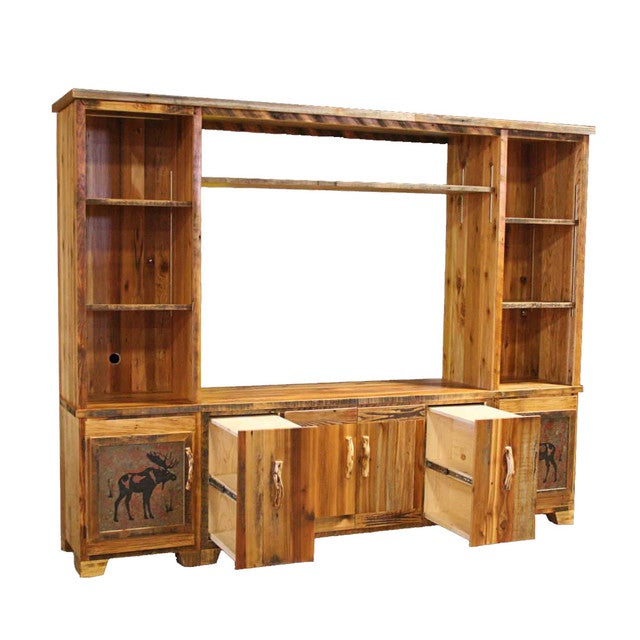 Rustic TV Stands: Barnwood Extra Large Entertainment Center with Moose ...