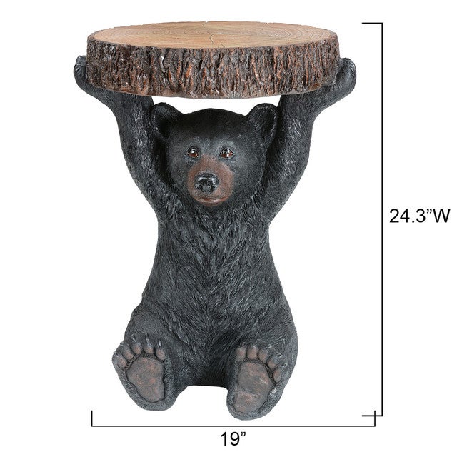 Black Bear Slice Sculpture Accent Table | Black Forest Decor