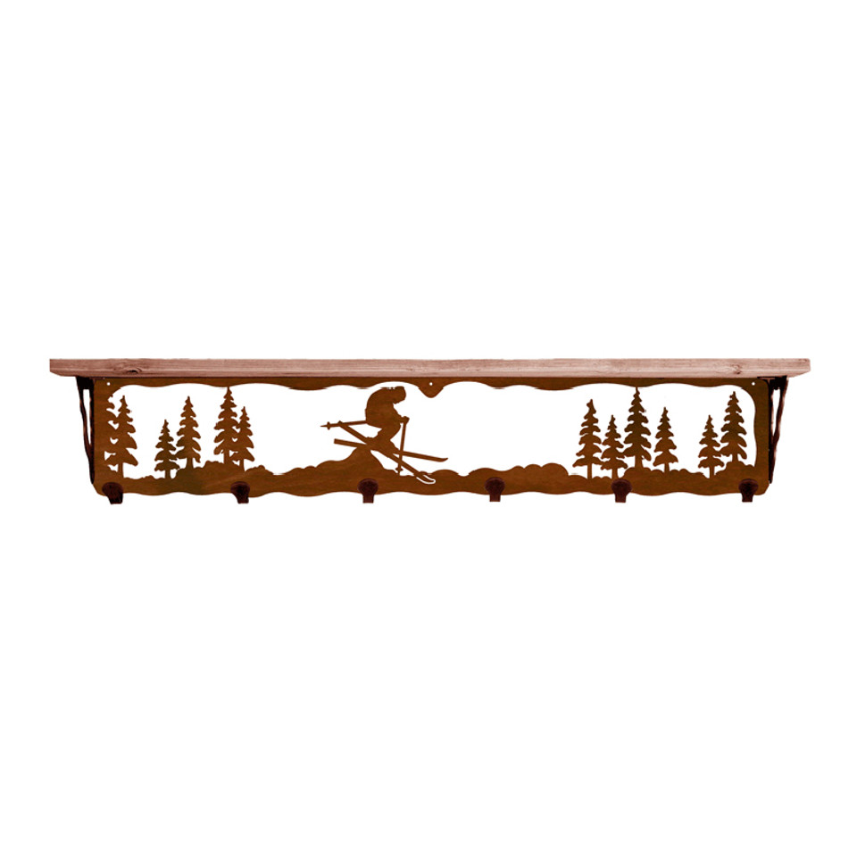Skier 42 Inch Pine Hook Shelf | Black Forest Decor