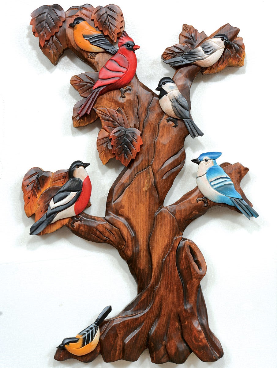 Wooden Wall Art | Songbirds Carved Wood Wall Art | Black Forest Decor