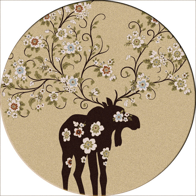 Wildlife Rugs: 8 Foot Round Moose Blossom Natural Rug | Black Forest Decor