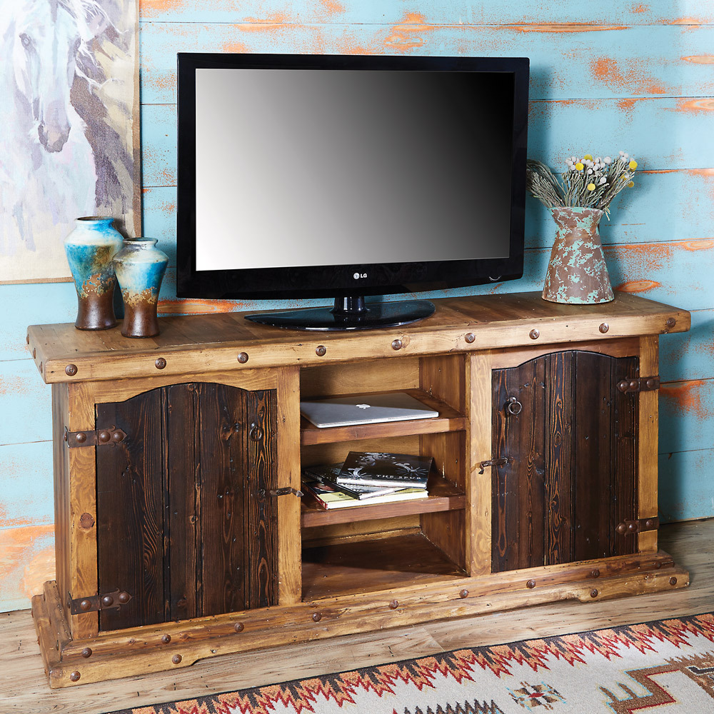rustic media console cabinet