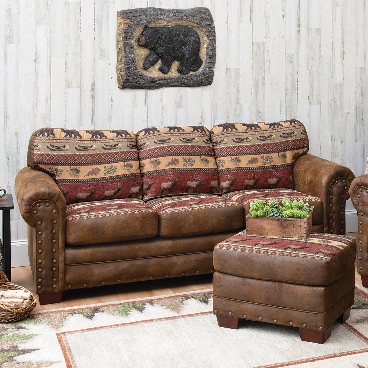 rustic wood frame sofa