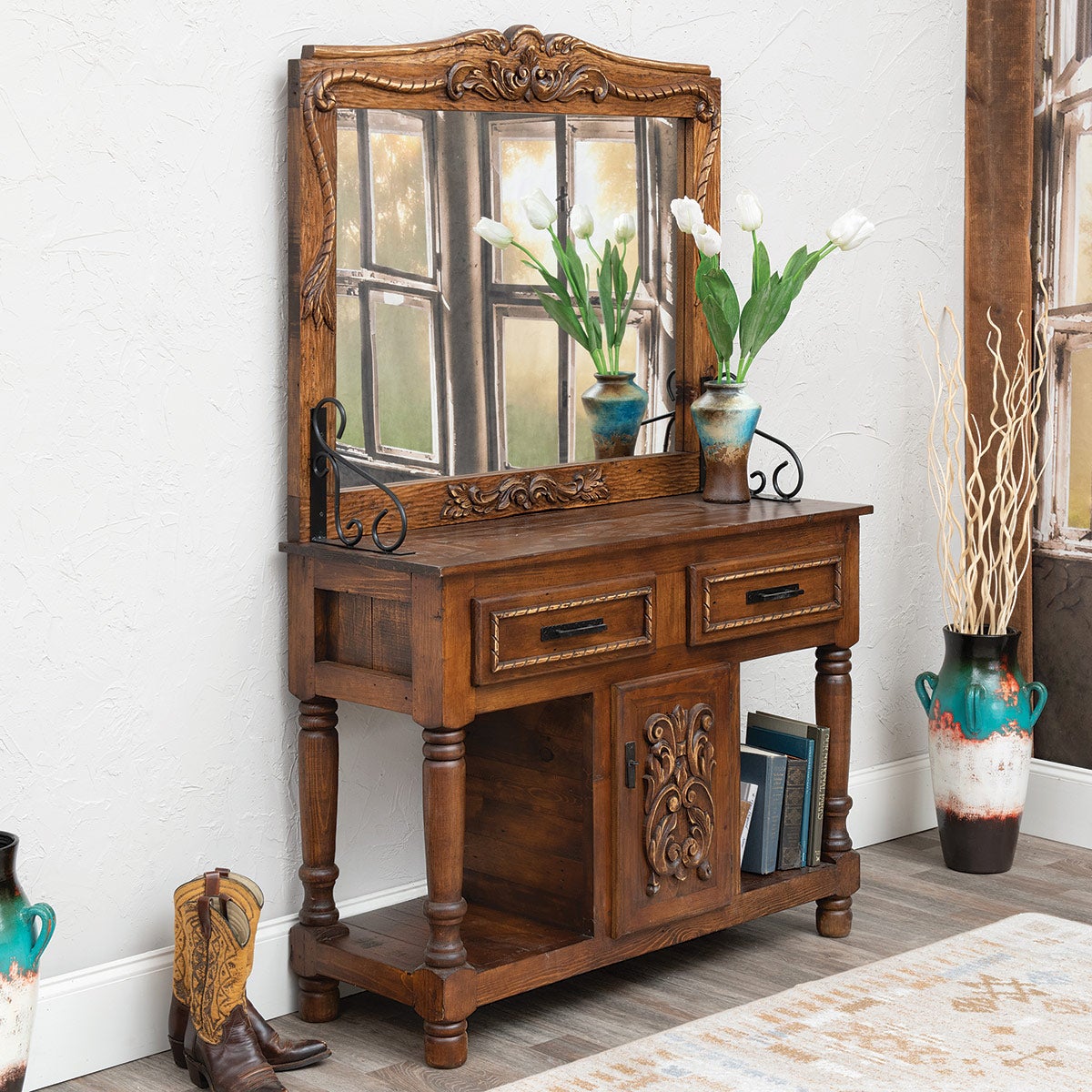console table and mirror