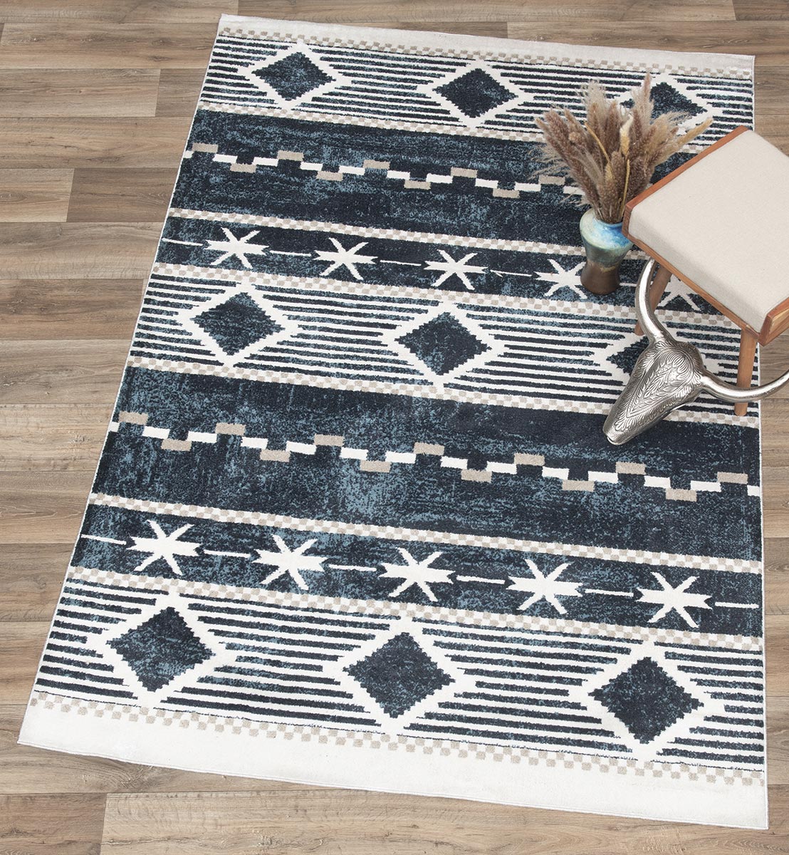 blue diamond pattern rug